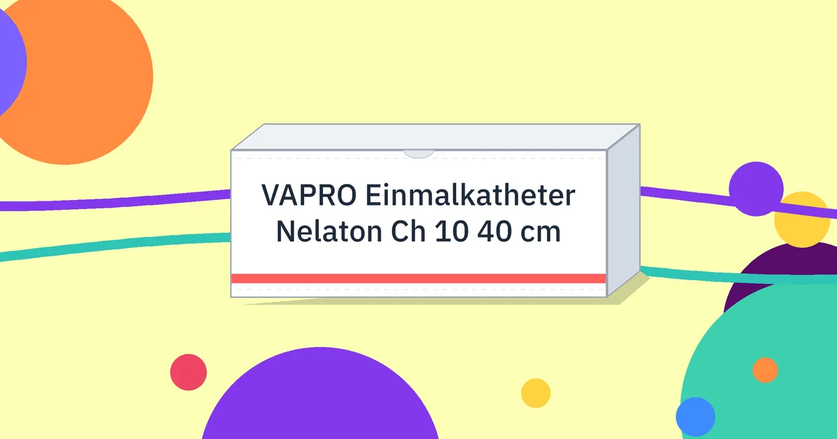 Symbolbild: Packung mit der Aufschrift VAPRO Einmalkatheter Nelaton Ch 10 40 cm (PZN 19211952) – Verfügbarkeit und Bezug in Apotheken in Frankfurt am Main