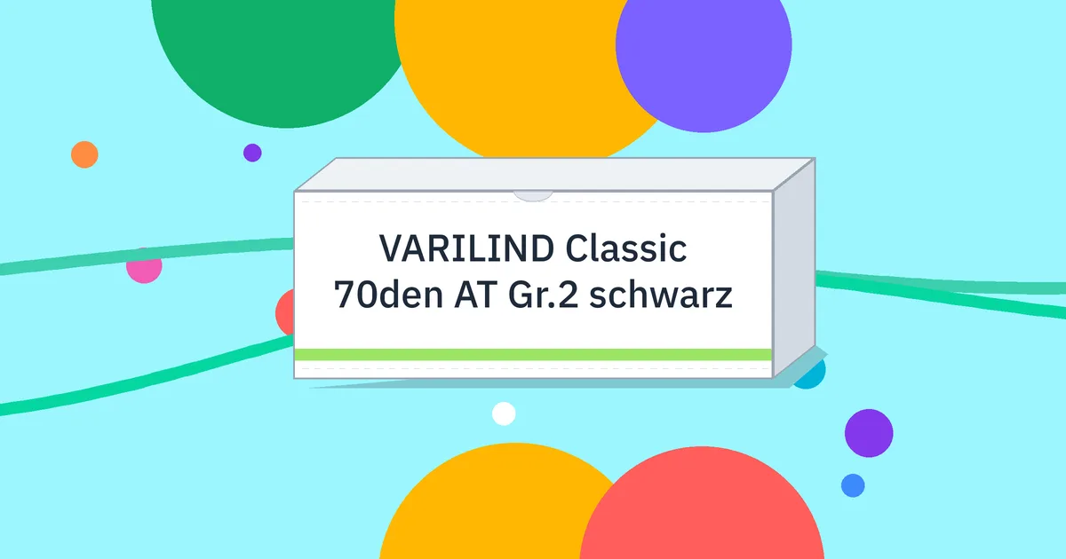 Symbolbild: Packung mit der Aufschrift VARILIND Classic 70den AT Gr.2 schwarz (PZN 09521806) – Verfügbarkeit und Bezug in Apotheken in Frankfurt am Main