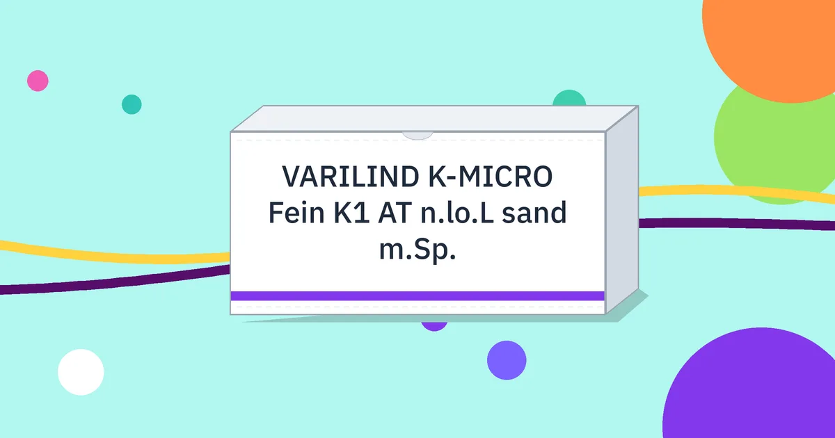 Symbolbild: Packung mit der Aufschrift VARILIND K-MICRO Fein K1 AT n.lo.L sand m.Sp. (PZN 20551618) – Verfügbarkeit und Bezug in Apotheken in Frankfurt am Main