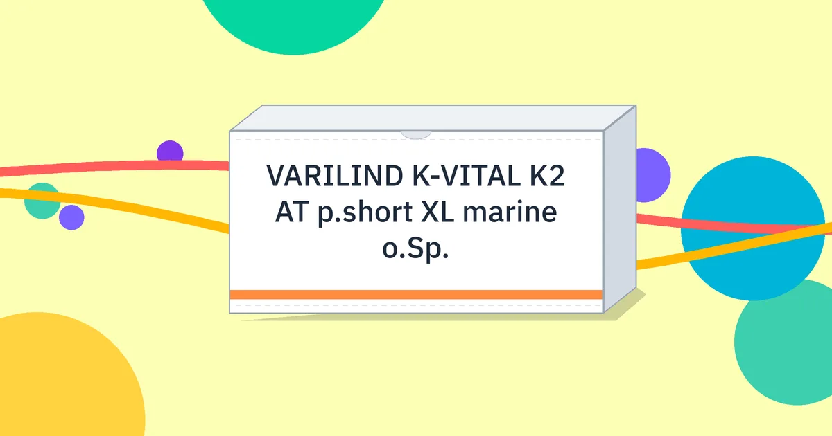 Symbolbild: Packung mit der Aufschrift VARILIND K-VITAL K2 AT p.short XL marine o.Sp. (PZN 20561812) – Verfügbarkeit und Bezug in Apotheken in Frankfurt am Main