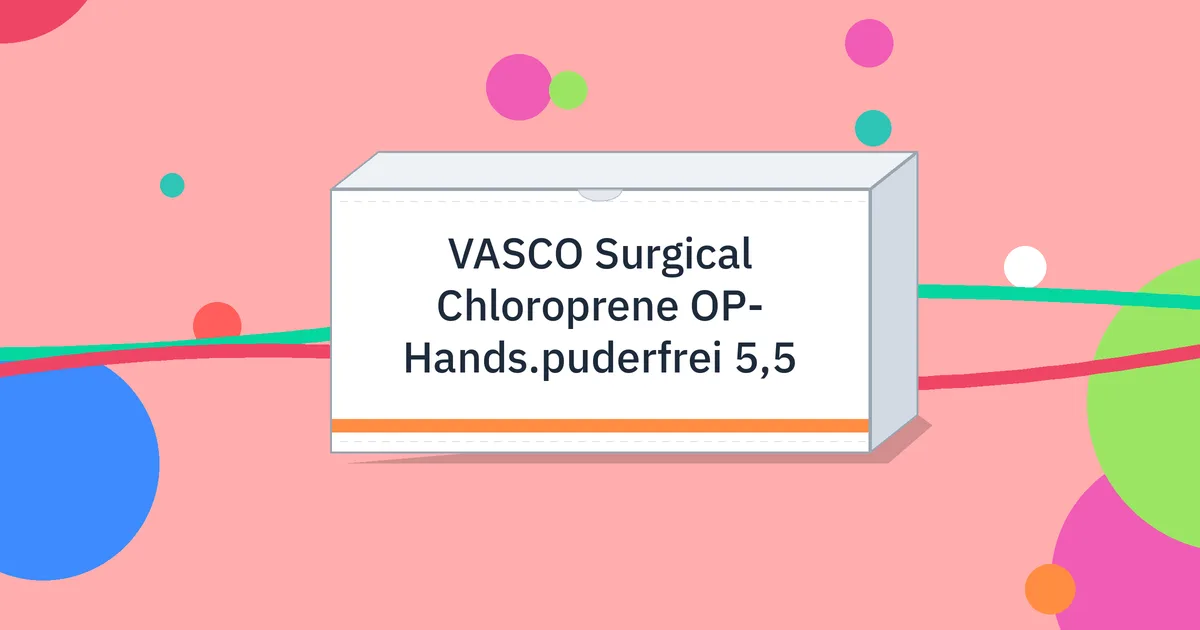 Symbolbild: Packung mit der Aufschrift VASCO Surgical Chloroprene OP-Hands.puderfrei 5,5 (PZN 11596421) – Verfügbarkeit und Bezug in Apotheken in Frankfurt am Main