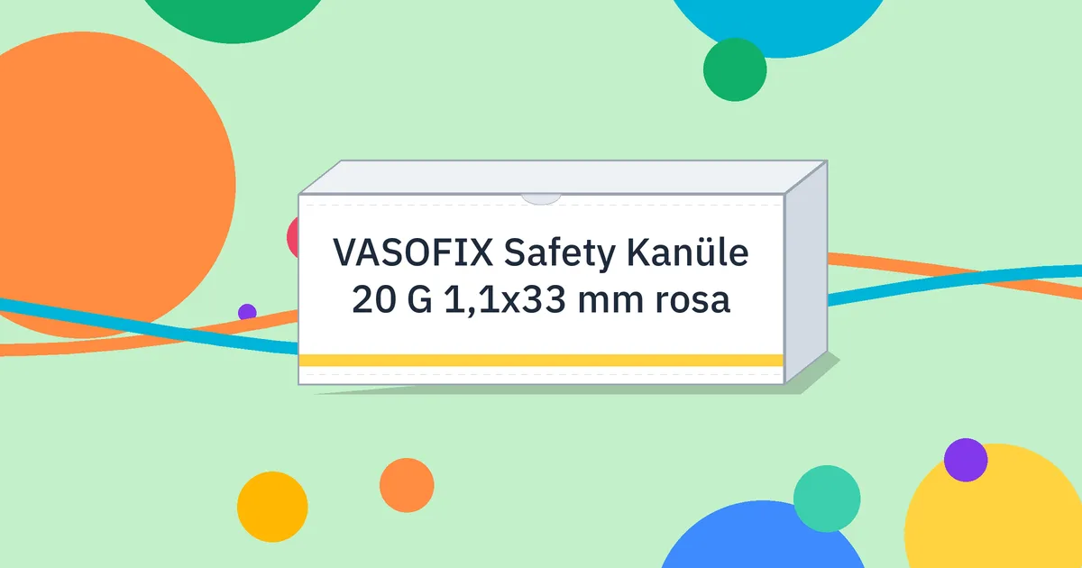 Symbolbild: Packung mit der Aufschrift VASOFIX Safety Kanüle 20 G 1,1x33 mm rosa (PZN 19741704) – Verfügbarkeit und Bezug in Apotheken in Frankfurt am Main