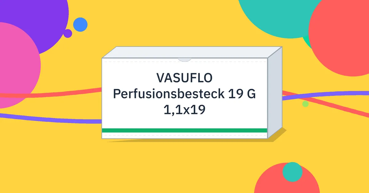 Symbolbild: Packung mit der Aufschrift VASUFLO Perfusionsbesteck 19 G 1,1x19 (PZN 08402784) – Verfügbarkeit und Bezug in Apotheken in Frankfurt am Main