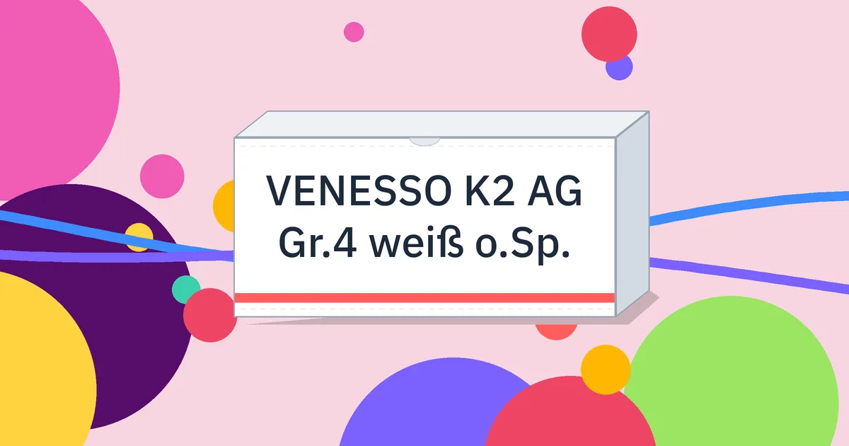 Symbolbild: Packung mit der Aufschrift VENESSO K2 AG Gr.4 weiß o.Sp. (PZN 03281577) – Verfügbarkeit und Bezug in Apotheken in Frankfurt am Main
