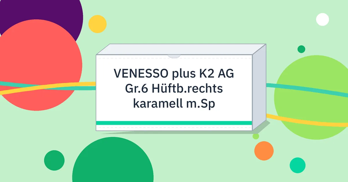 Symbolbild: Packung mit der Aufschrift VENESSO plus K2 AG Gr.6 Hüftb.rechts karamell m.Sp (PZN 13761901) – Verfügbarkeit und Bezug in Apotheken in Frankfurt am Main