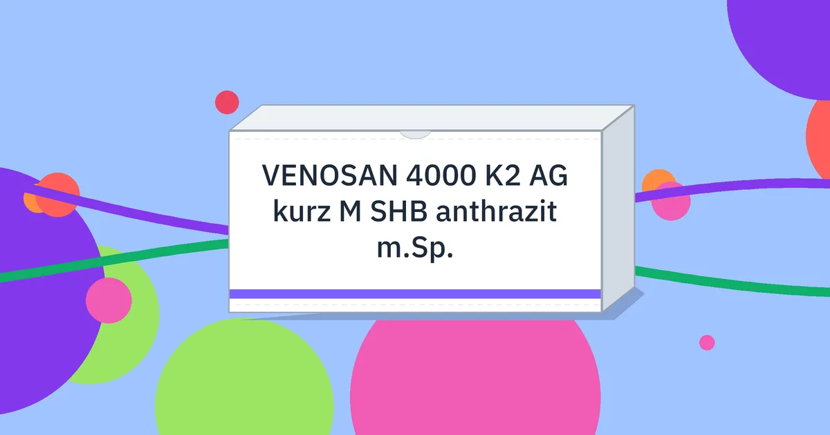 Symbolbild: Packung mit der Aufschrift VENOSAN 4000 K2 AG kurz M SHB anthrazit m.Sp. (PZN 16601807) – Verfügbarkeit und Bezug in Apotheken in Frankfurt am Main