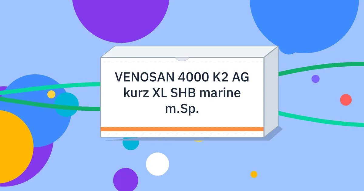 Symbolbild: Packung mit der Aufschrift VENOSAN 4000 K2 AG kurz XL SHB marine m.Sp. (PZN 16602356) – Verfügbarkeit und Bezug in Apotheken in Frankfurt am Main