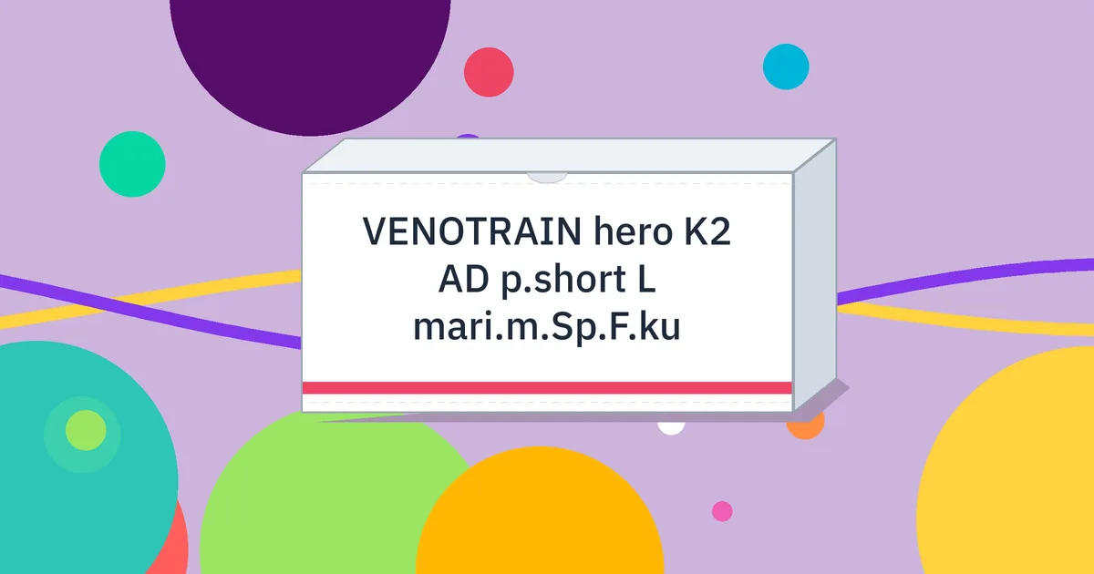 Symbolbild: Packung mit der Aufschrift VENOTRAIN hero K2 AD p.short L mari.m.Sp.F.ku (PZN 19189158) – Verfügbarkeit und Bezug in Apotheken in Frankfurt am Main