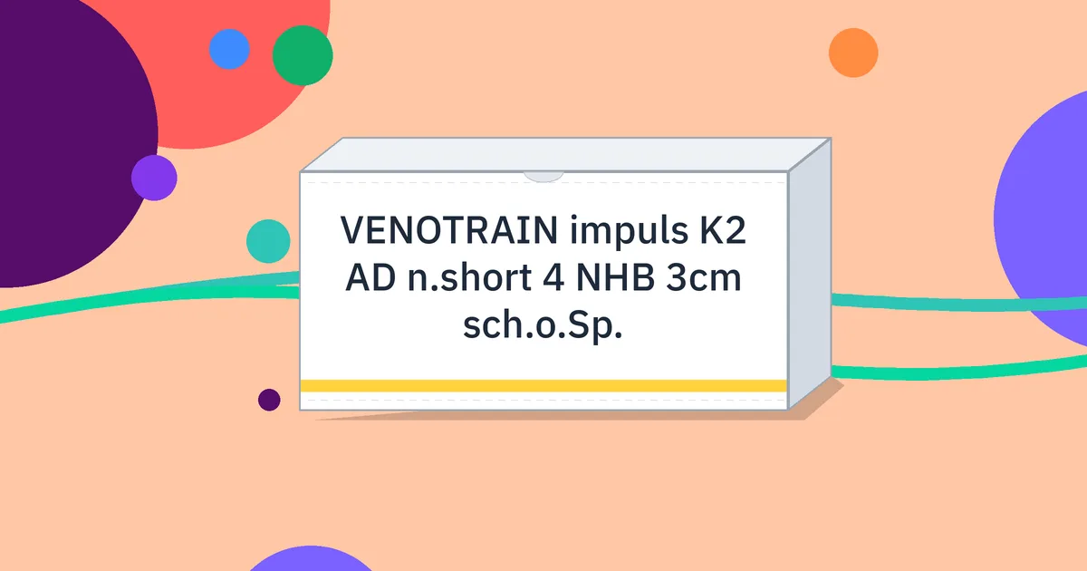 Symbolbild: Packung mit der Aufschrift VENOTRAIN impuls K2 AD n.short 4 NHB 3cm sch.o.Sp. (PZN 00652961) – Verfügbarkeit und Bezug in Apotheken in Frankfurt am Main