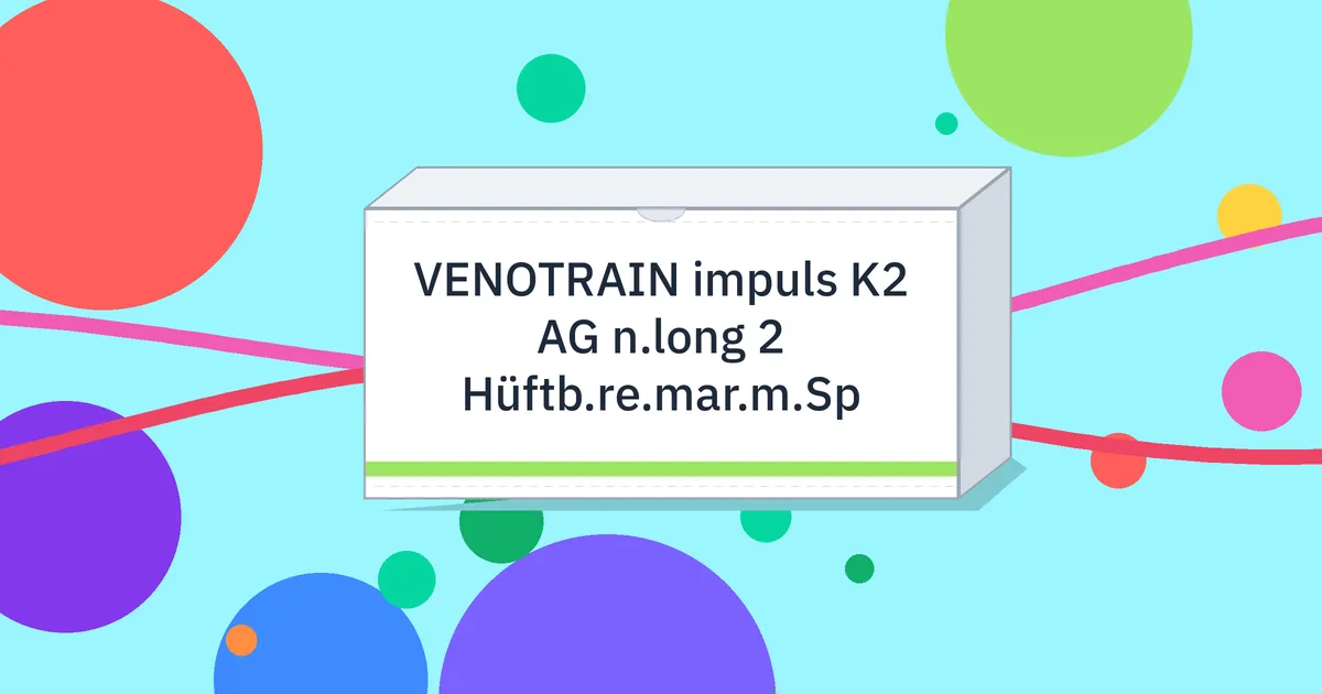 Symbolbild: Packung mit der Aufschrift VENOTRAIN impuls K2 AG n.long 2 Hüftb.re.mar.m.Sp (PZN 15216444) – Verfügbarkeit und Bezug in Apotheken in Frankfurt am Main