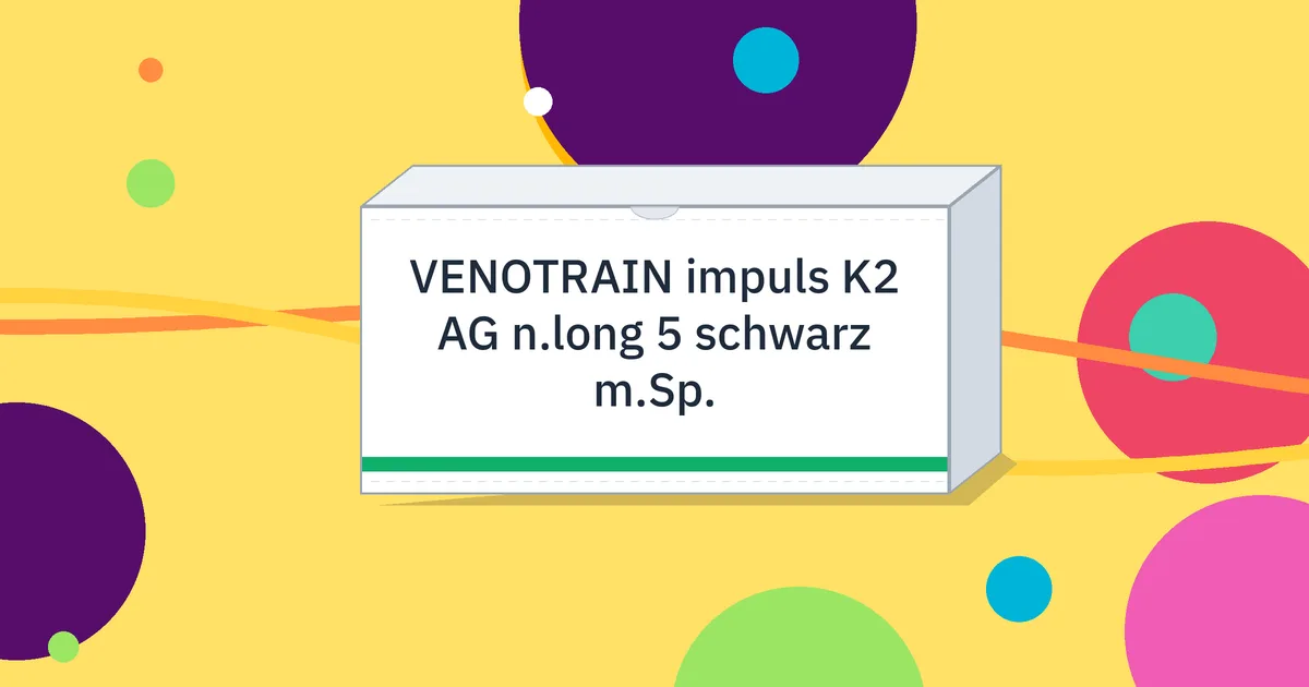 Symbolbild: Packung mit der Aufschrift VENOTRAIN impuls K2 AG n.long 5 schwarz m.Sp. (PZN 00494373) – Verfügbarkeit und Bezug in Apotheken in Frankfurt am Main