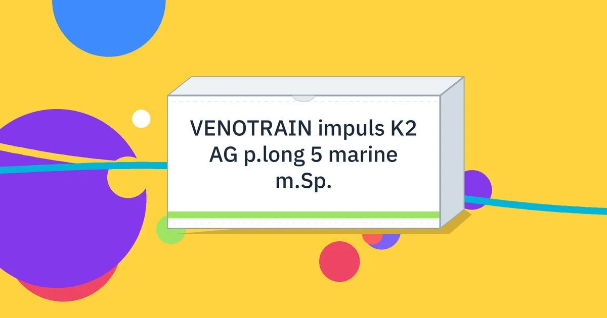 Symbolbild: Packung mit der Aufschrift VENOTRAIN impuls K2 AG p.long 5 marine m.Sp. (PZN 15211932) – Verfügbarkeit und Bezug in Apotheken in Frankfurt am Main