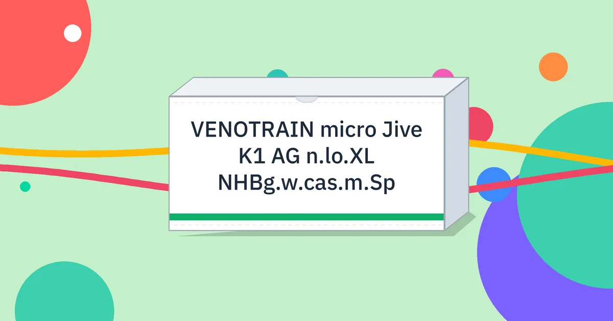 Symbolbild: Packung mit der Aufschrift VENOTRAIN micro Jive K1 AG n.lo.XL NHBg.w.cas.m.Sp (PZN 20767873) – Verfügbarkeit und Bezug in Apotheken in Frankfurt am Main