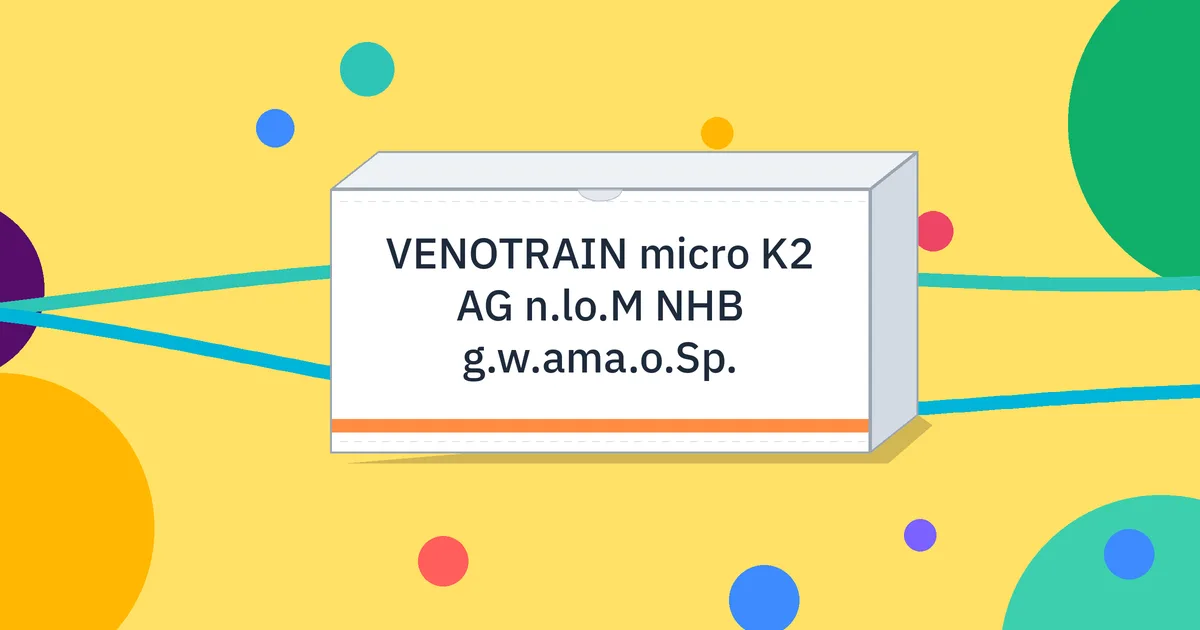 Symbolbild: Packung mit der Aufschrift VENOTRAIN micro K2 AG n.lo.M NHB g.w.ama.o.Sp. (PZN 09024686) – Verfügbarkeit und Bezug in Apotheken in Frankfurt am Main