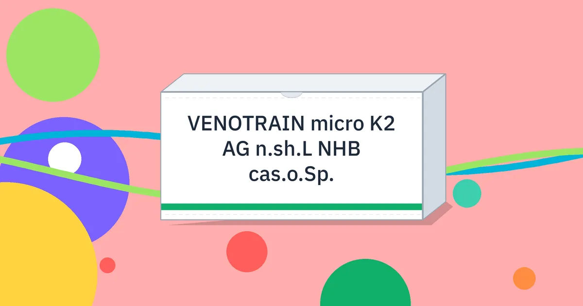 Symbolbild: Packung mit der Aufschrift VENOTRAIN micro K2 AG n.sh.L NHB cas.o.Sp. (PZN 20761008) – Verfügbarkeit und Bezug in Apotheken in Frankfurt am Main
