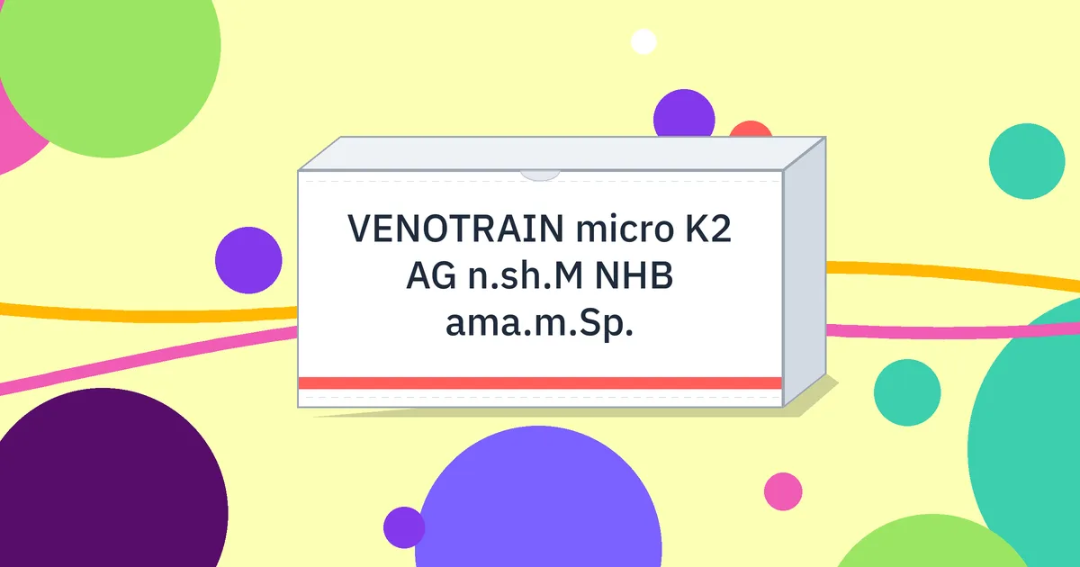 Symbolbild: Packung mit der Aufschrift VENOTRAIN micro K2 AG n.sh.M NHB ama.m.Sp. (PZN 02357195) – Verfügbarkeit und Bezug in Apotheken in Frankfurt am Main