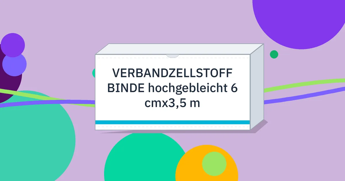 Symbolbild: Packung mit der Aufschrift VERBANDZELLSTOFF BINDE hochgebleicht 6 cmx3,5 m (PZN 04045844) – Verfügbarkeit und Bezug in Apotheken in Frankfurt am Main