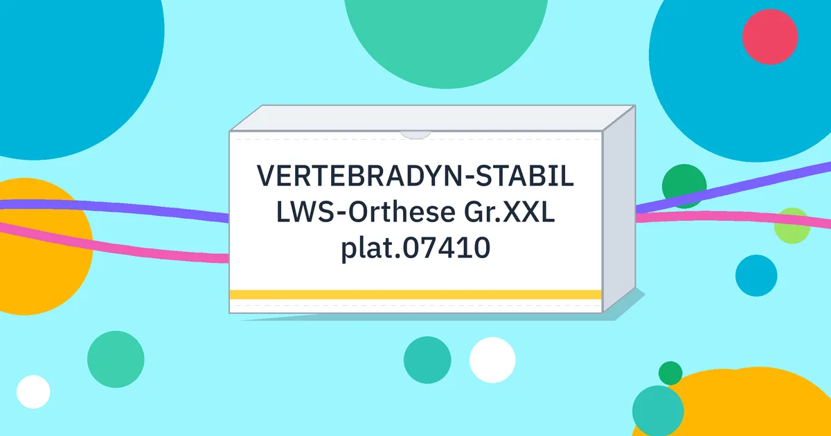 Symbolbild: Packung mit der Aufschrift VERTEBRADYN-STABIL LWS-Orthese Gr.XXL plat.07410 (PZN 06826959) – Verfügbarkeit und Bezug in Apotheken in Frankfurt am Main