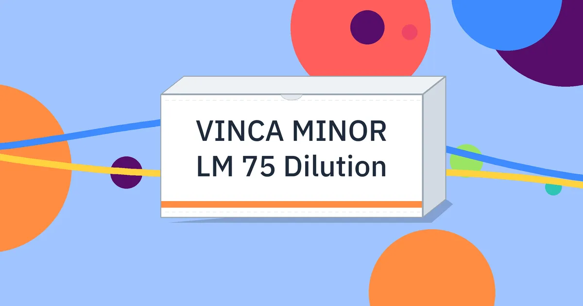 Symbolbild: Packung mit der Aufschrift VINCA MINOR LM 75 Dilution (PZN 13274118) – Verfügbarkeit und Bezug in Apotheken in Frankfurt am Main