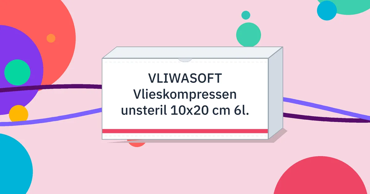 Symbolbild: Packung mit der Aufschrift VLIWASOFT Vlieskompressen unsteril 10x20 cm 6l. (PZN 08900944) – Verfügbarkeit und Bezug in Apotheken in Frankfurt am Main