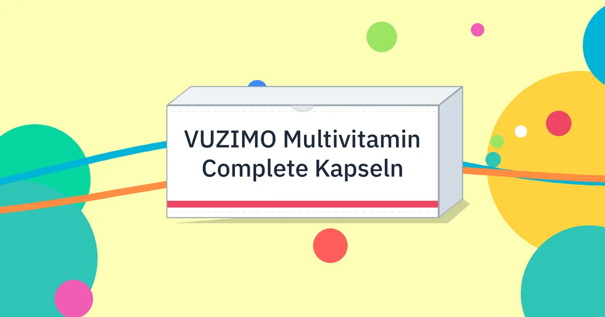 Symbolbild: Packung mit der Aufschrift VUZIMO Multivitamin Complete Kapseln (PZN 20918875) – Verfügbarkeit und Bezug in Apotheken in Frankfurt am Main