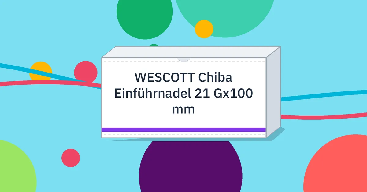 Symbolbild: Packung mit der Aufschrift WESCOTT Chiba Einführnadel 21 Gx100 mm (PZN 16920688) – Verfügbarkeit und Bezug in Apotheken in Frankfurt am Main