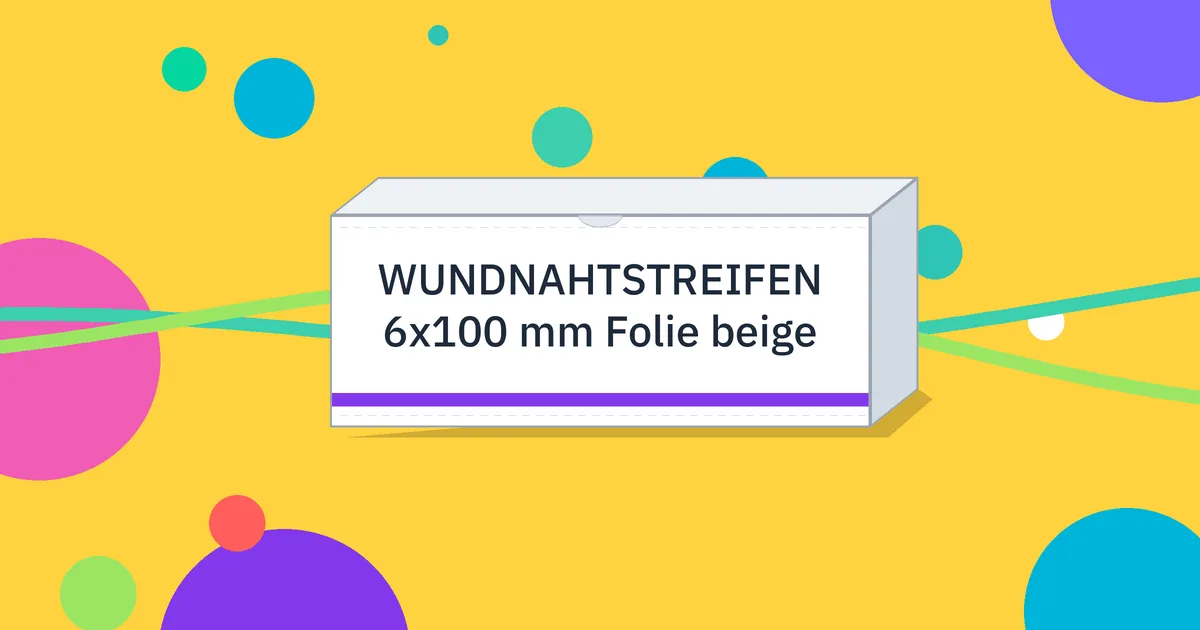 Symbolbild: Packung mit der Aufschrift WUNDNAHTSTREIFEN 6x100 mm Folie beige (PZN 18259951) – Verfügbarkeit und Bezug in Apotheken in Frankfurt am Main
