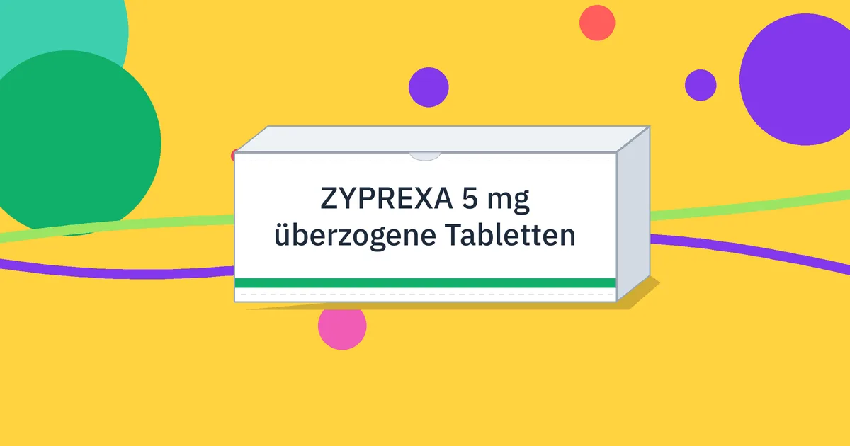Symbolbild: Packung mit der Aufschrift ZYPREXA 5 mg überzogene Tabletten (PZN 05916689) – Verfügbarkeit und Bezug in Apotheken in Frankfurt am Main