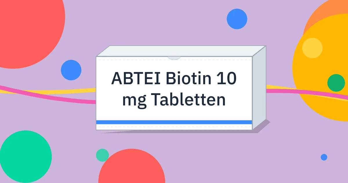 Symbolbild: Packung mit der Aufschrift ABTEI Biotin 10 mg Tabletten (PZN 18365989) – Verfügbarkeit und Bezug in Apotheken in Frankfurt am Main
