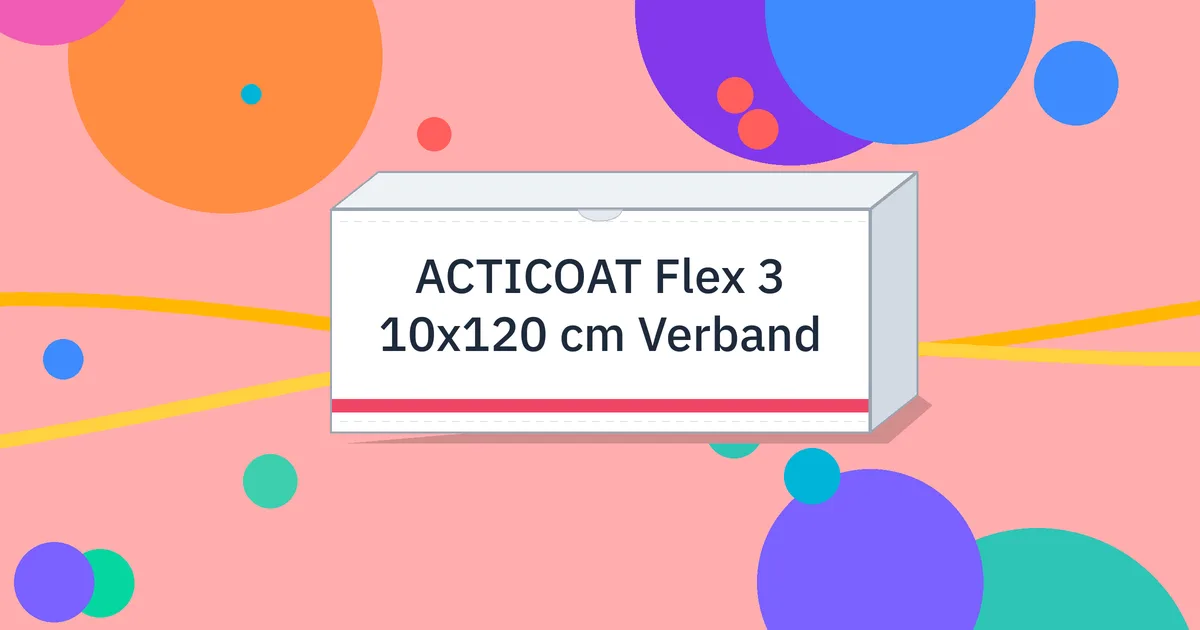 Symbolbild: Packung mit der Aufschrift ACTICOAT Flex 3 10x120 cm Verband (PZN 16594680) – Verfügbarkeit und Bezug in Apotheken in Frankfurt am Main
