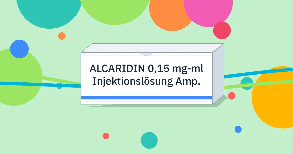 Symbolbild: Packung mit der Aufschrift ALCARIDIN 0,15 mg-ml Injektionslösung Amp. (PZN 18750747) – Verfügbarkeit und Bezug in Apotheken in Frankfurt am Main