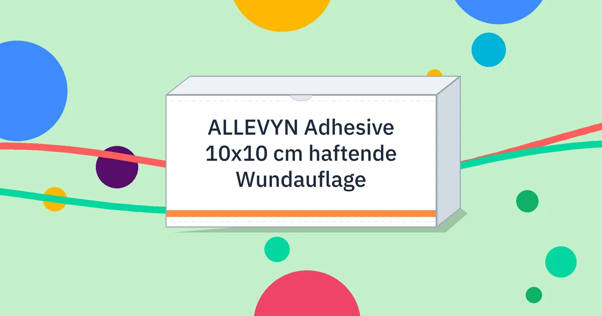 Symbolbild: Packung mit der Aufschrift ALLEVYN Adhesive 10x10 cm haftende Wundauflage (PZN 18051133) – Verfügbarkeit und Bezug in Apotheken in Frankfurt am Main