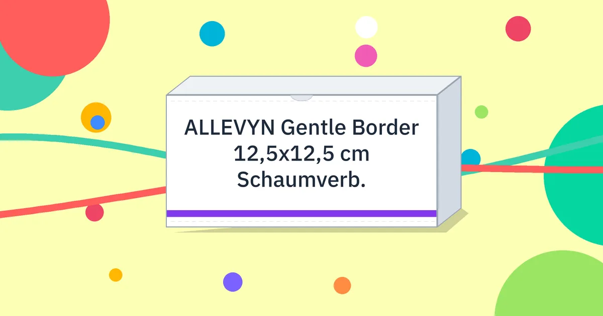 Symbolbild: Packung mit der Aufschrift ALLEVYN Gentle Border 12,5x12,5 cm Schaumverb. (PZN 01620035) – Verfügbarkeit und Bezug in Apotheken in Frankfurt am Main