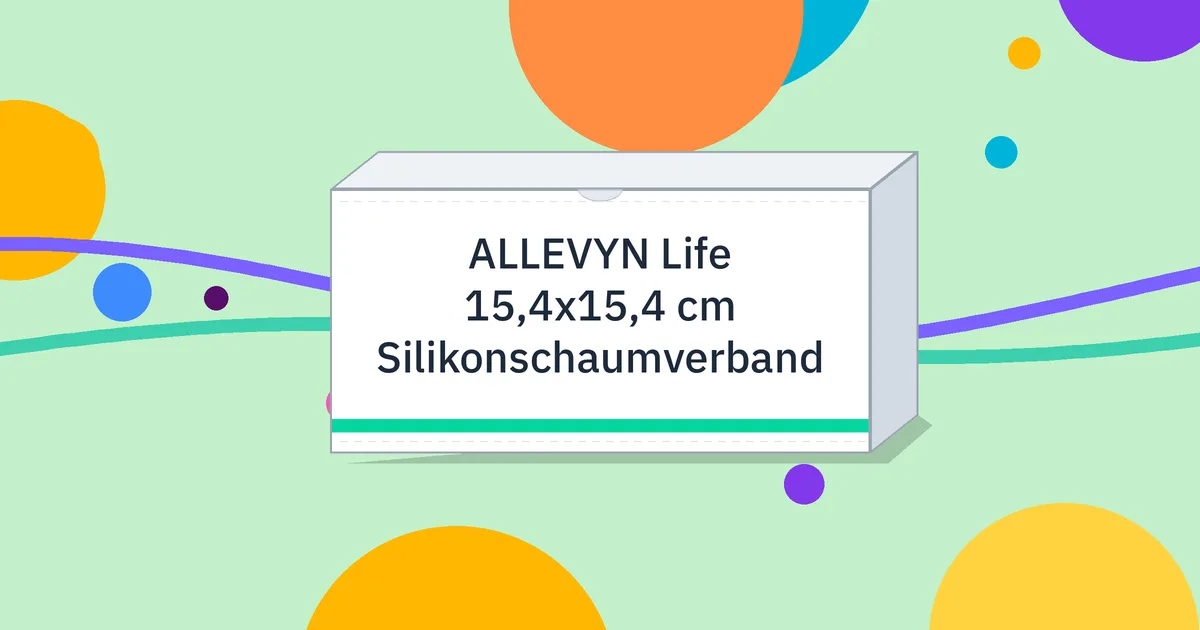 Symbolbild: Packung mit der Aufschrift ALLEVYN Life 15,4x15,4 cm Silikonschaumverband (PZN 14329525) – Verfügbarkeit und Bezug in Apotheken in Frankfurt am Main