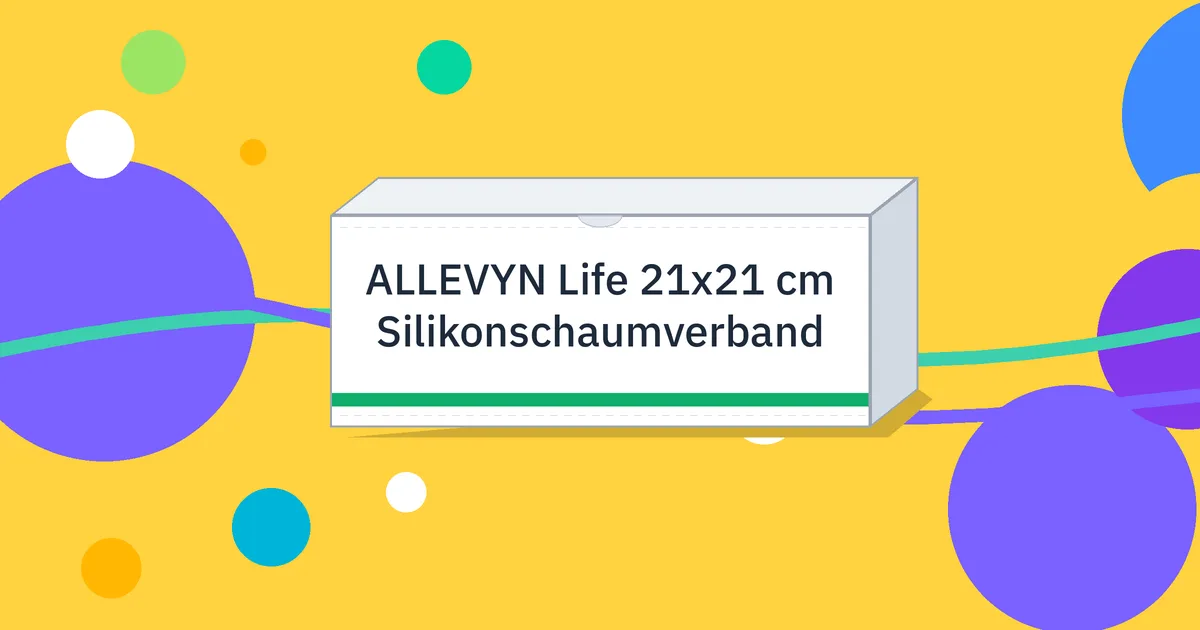 Symbolbild: Packung mit der Aufschrift ALLEVYN Life 21x21 cm Silikonschaumverband (PZN 19487157) – Verfügbarkeit und Bezug in Apotheken in Frankfurt am Main