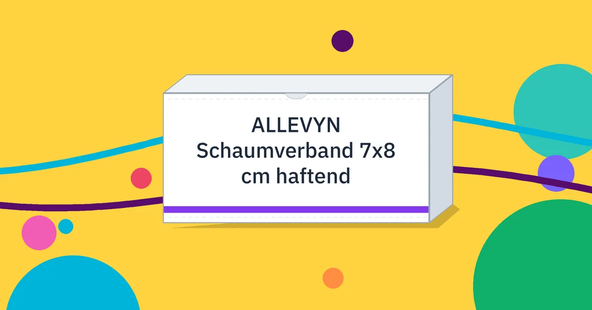 Symbolbild: Packung mit der Aufschrift ALLEVYN Schaumverband 7x8 cm haftend (PZN 19962026) – Verfügbarkeit und Bezug in Apotheken in Frankfurt am Main