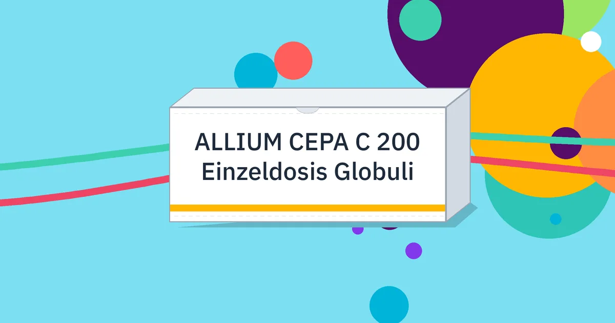 Symbolbild: Packung mit der Aufschrift ALLIUM CEPA C 200 Einzeldosis Globuli (PZN 01921009) – Verfügbarkeit und Bezug in Apotheken in Frankfurt am Main