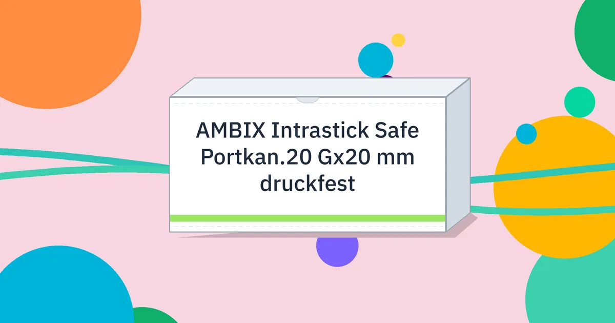 Symbolbild: Packung mit der Aufschrift AMBIX Intrastick Safe Portkan.20 Gx20 mm druckfest (PZN 10116784) – Verfügbarkeit und Bezug in Apotheken in Frankfurt am Main