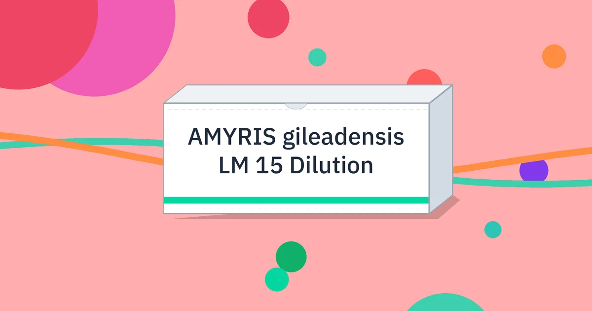 Symbolbild: Packung mit der Aufschrift AMYRIS gileadensis LM 15 Dilution (PZN 13327004) – Verfügbarkeit und Bezug in Apotheken in Frankfurt am Main