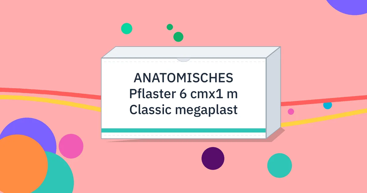 Symbolbild: Packung mit der Aufschrift ANATOMISCHES Pflaster 6 cmx1 m Classic megaplast (PZN 16500199) – Verfügbarkeit und Bezug in Apotheken in Frankfurt am Main