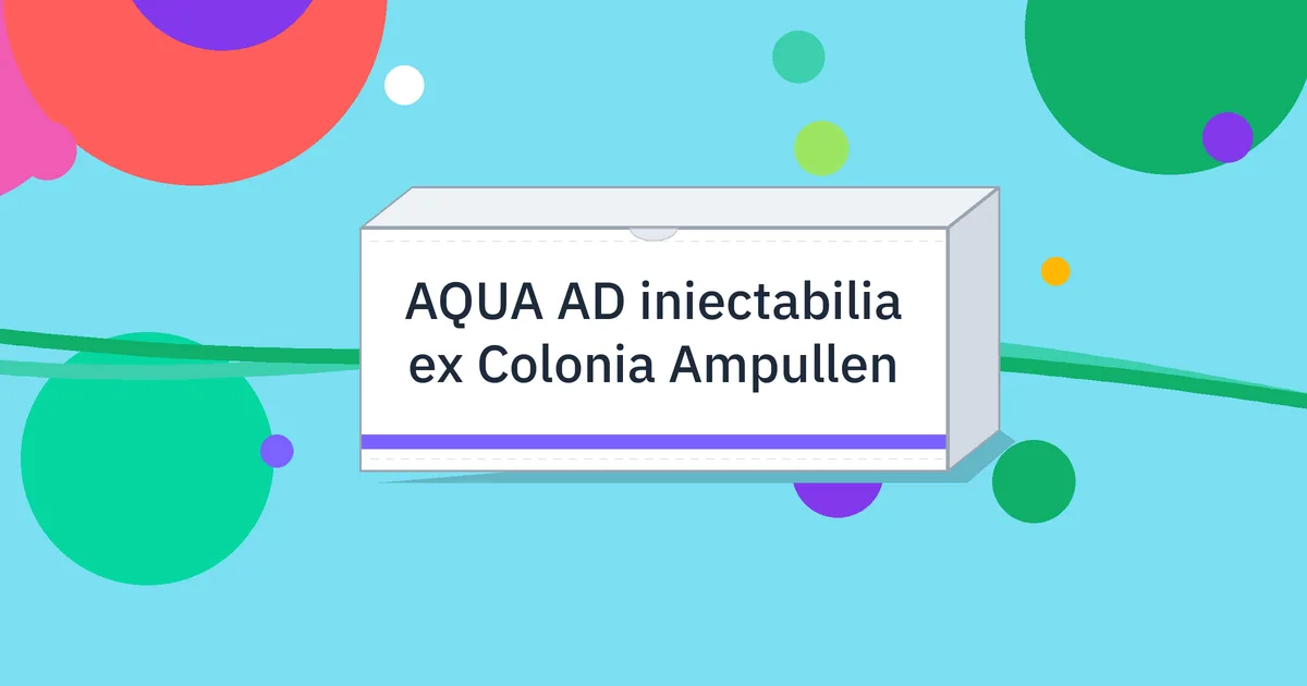 Symbolbild: Packung mit der Aufschrift AQUA AD iniectabilia ex Colonia Ampullen (PZN 01806395) – Verfügbarkeit und Bezug in Apotheken in Frankfurt am Main