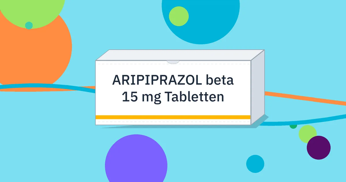 Symbolbild: Packung mit der Aufschrift ARIPIPRAZOL beta 15 mg Tabletten (PZN 10784451) – Verfügbarkeit und Bezug in Apotheken in Frankfurt am Main