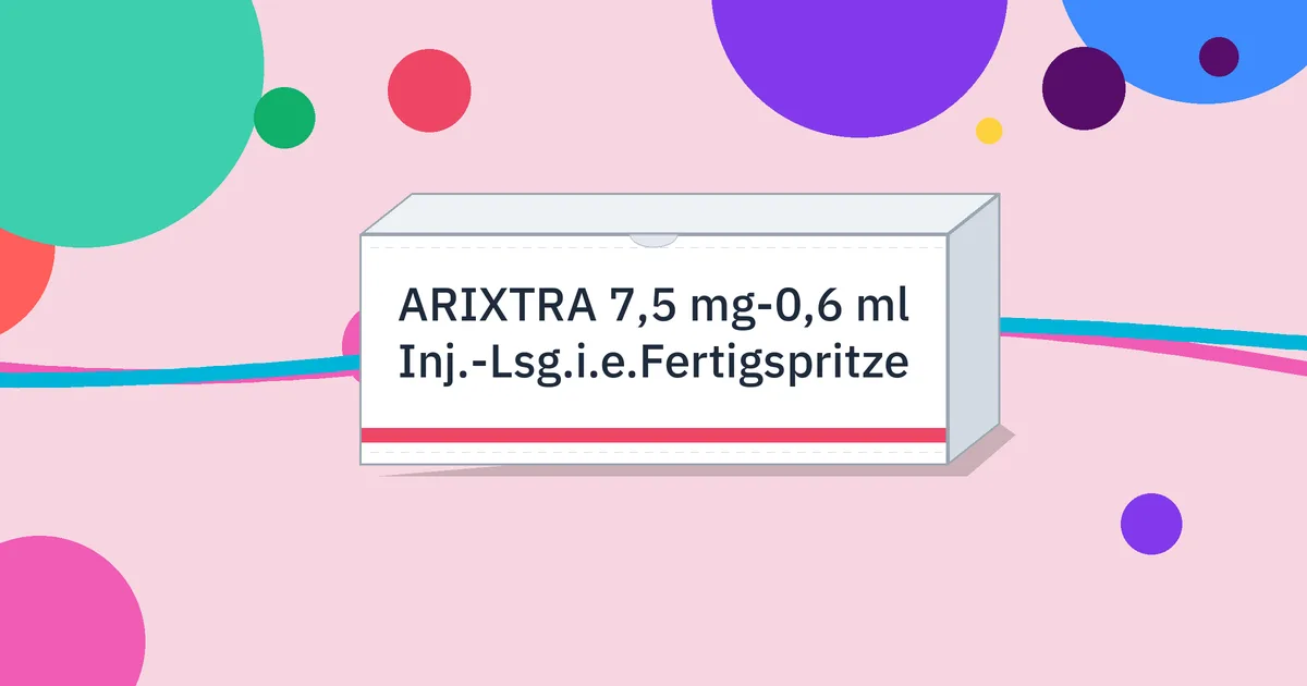 Symbolbild: Packung mit der Aufschrift ARIXTRA 7,5 mg-0,6 ml Inj.-Lsg.i.e.Fertigspritze (PZN 06562791) – Verfügbarkeit und Bezug in Apotheken in Frankfurt am Main