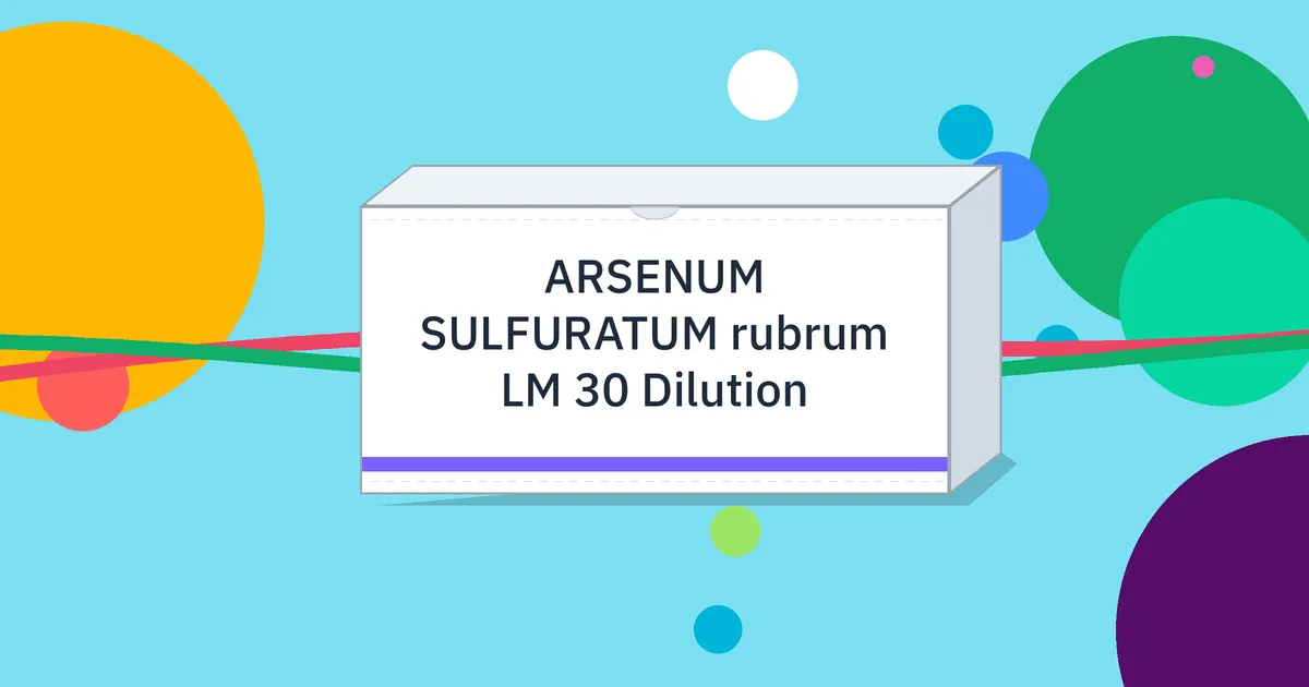 Symbolbild: Packung mit der Aufschrift ARSENUM SULFURATUM rubrum LM 30 Dilution (PZN 12779997) – Verfügbarkeit und Bezug in Apotheken in Frankfurt am Main