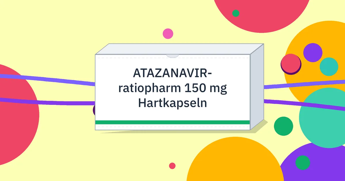 Symbolbild: Packung mit der Aufschrift ATAZANAVIR-ratiopharm 150 mg Hartkapseln (PZN 14320501) – Verfügbarkeit und Bezug in Apotheken in Frankfurt am Main