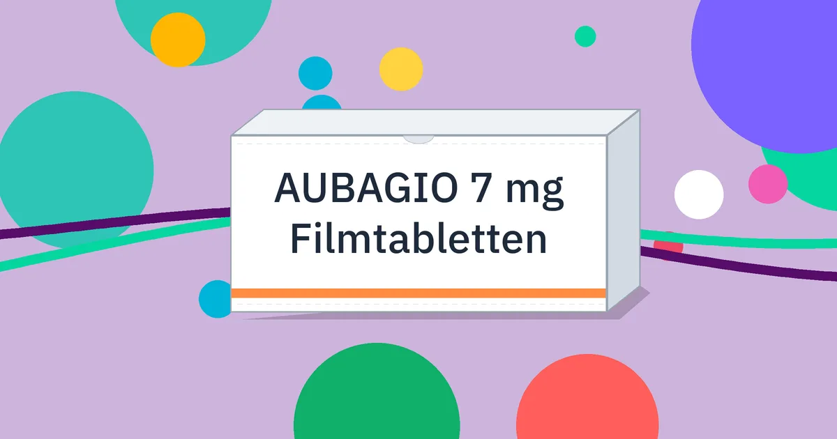 Symbolbild: Packung mit der Aufschrift AUBAGIO 7 mg Filmtabletten (PZN 17309606) – Verfügbarkeit und Bezug in Apotheken in Frankfurt am Main