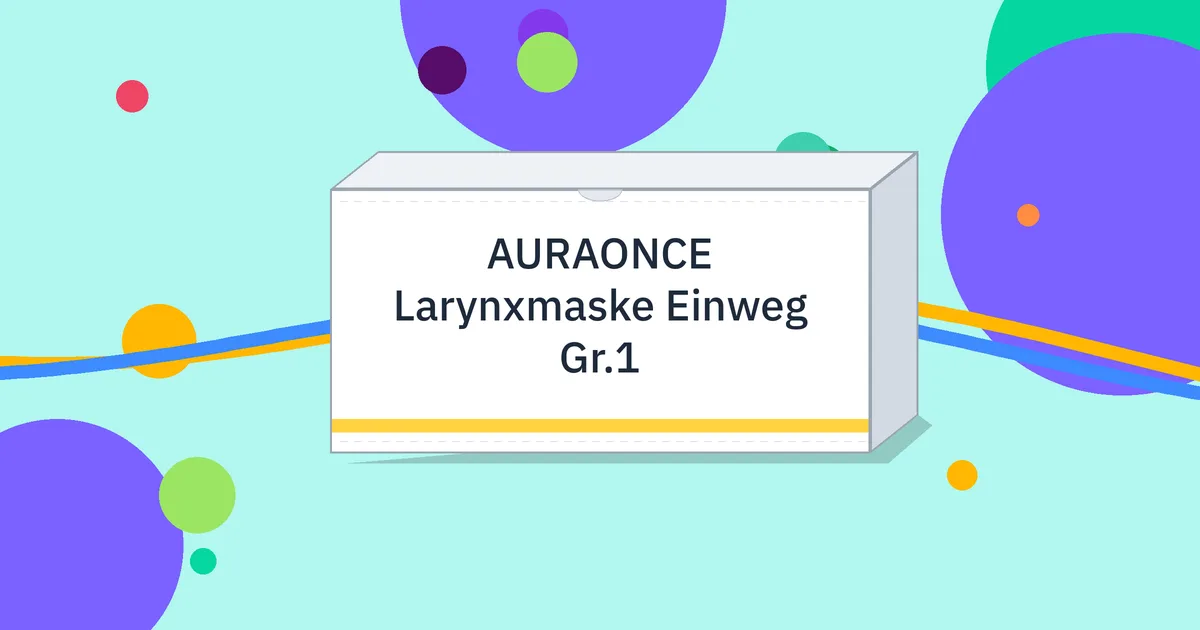 Symbolbild: Packung mit der Aufschrift AURAONCE Larynxmaske Einweg Gr.1 (PZN 09393461) – Verfügbarkeit und Bezug in Apotheken in Frankfurt am Main