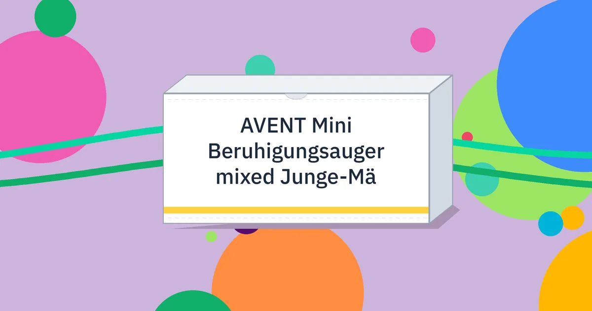 Symbolbild: Packung mit der Aufschrift AVENT Mini Beruhigungsauger mixed Junge-Mä (PZN 12375337) – Verfügbarkeit und Bezug in Apotheken in Frankfurt am Main