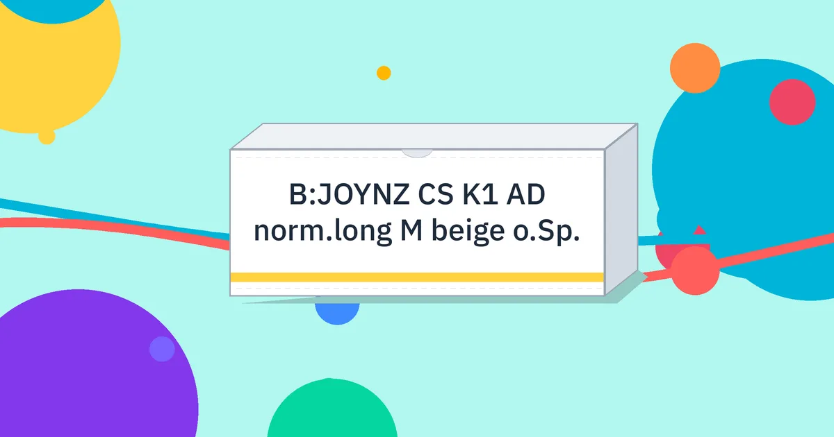 Symbolbild: Packung mit der Aufschrift B:JOYNZ CS K1 AD norm.long M beige o.Sp. (PZN 20528016) – Verfügbarkeit und Bezug in Apotheken in Frankfurt am Main