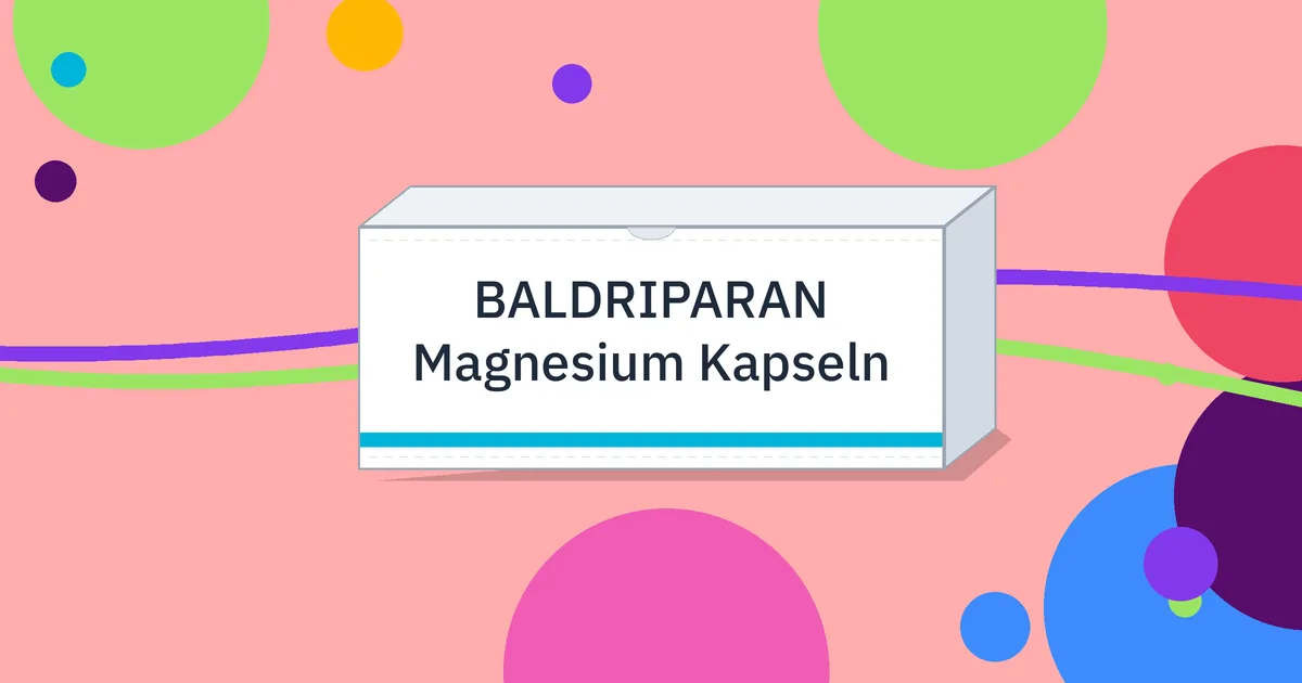 Symbolbild: Packung mit der Aufschrift BALDRIPARAN Magnesium Kapseln (PZN 19902283) – Verfügbarkeit und Bezug in Apotheken in Frankfurt am Main